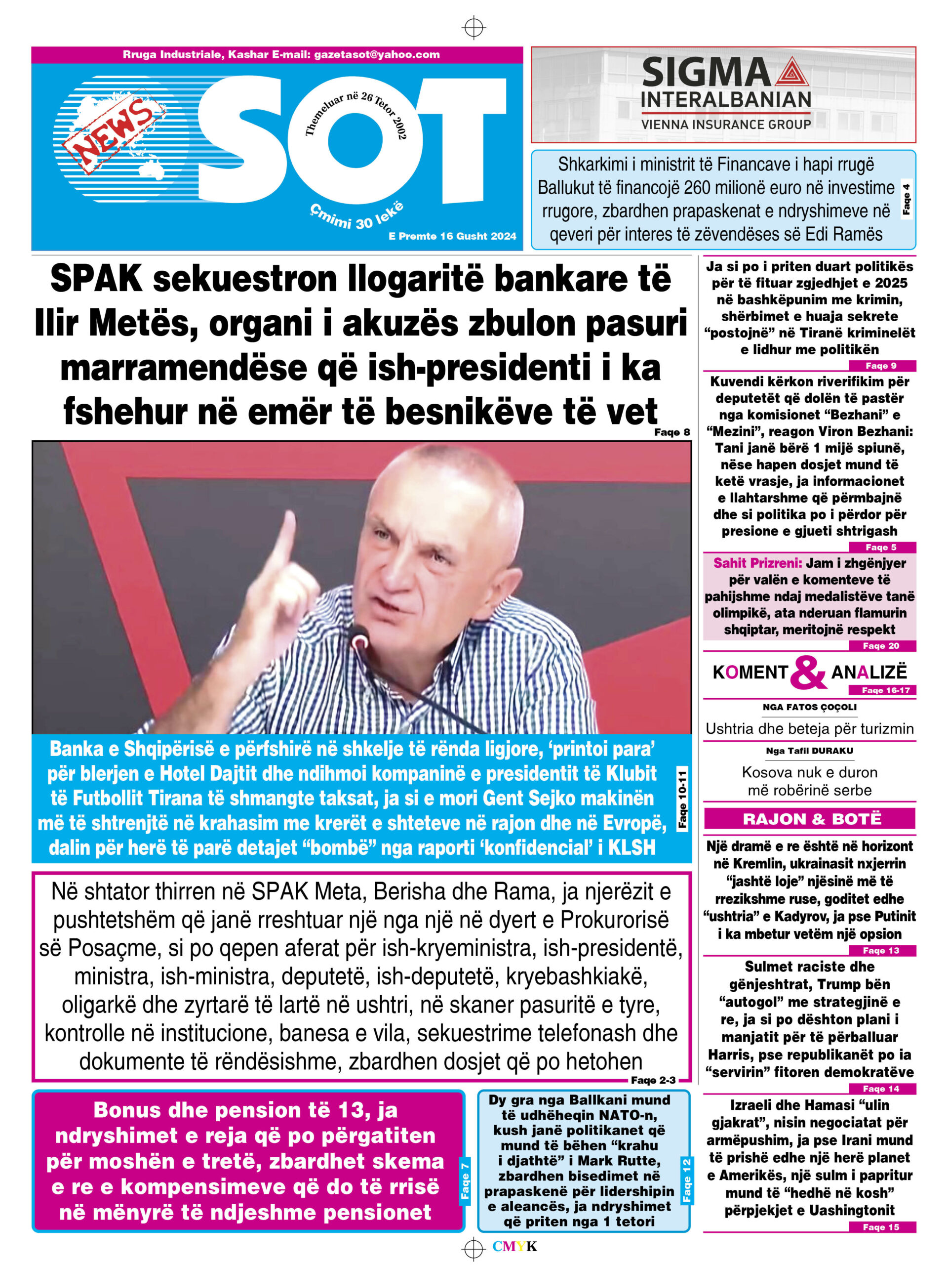Sot në Print- 16 Gusht 2024 - Sot News | Lajme