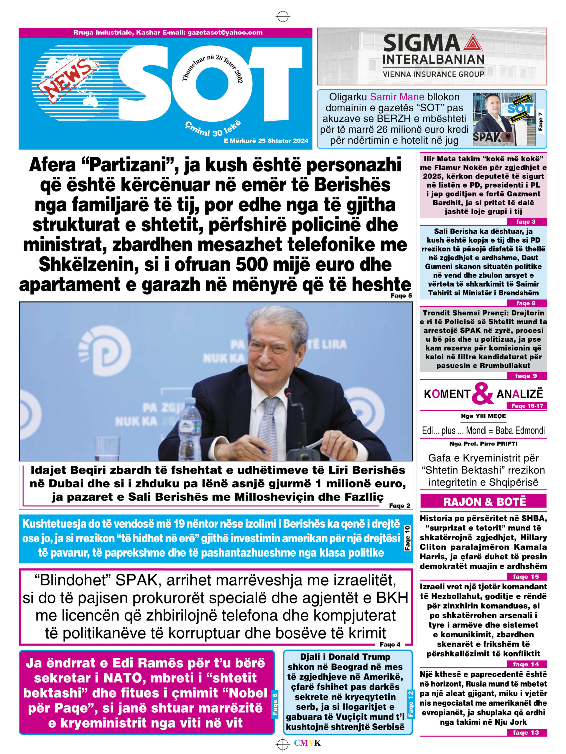 Sot në Print- 25 Shtator 2024 - Sot News | Lajme