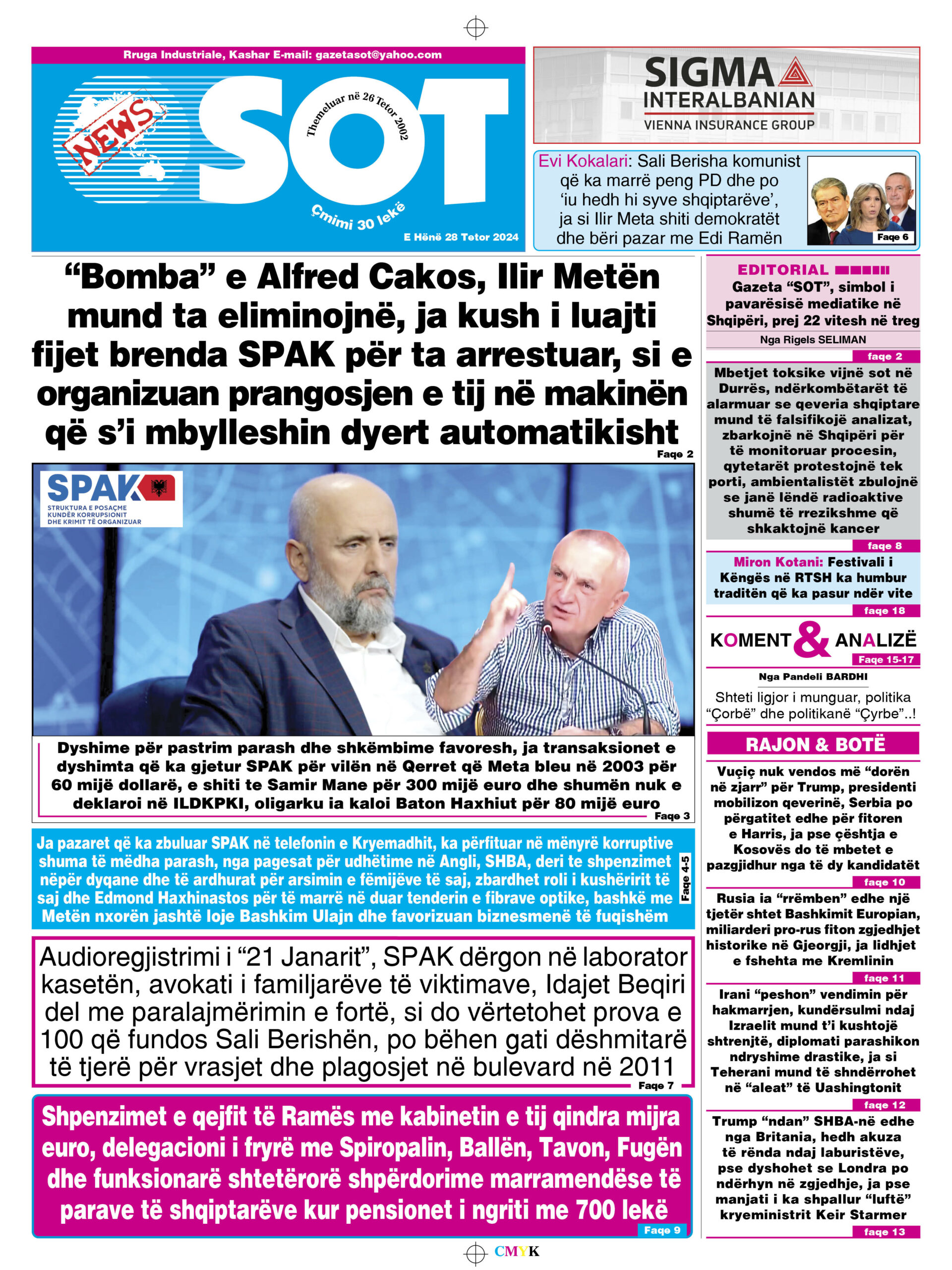 Sot në Print – 28 Tetor 2024 - Sot News | Lajme