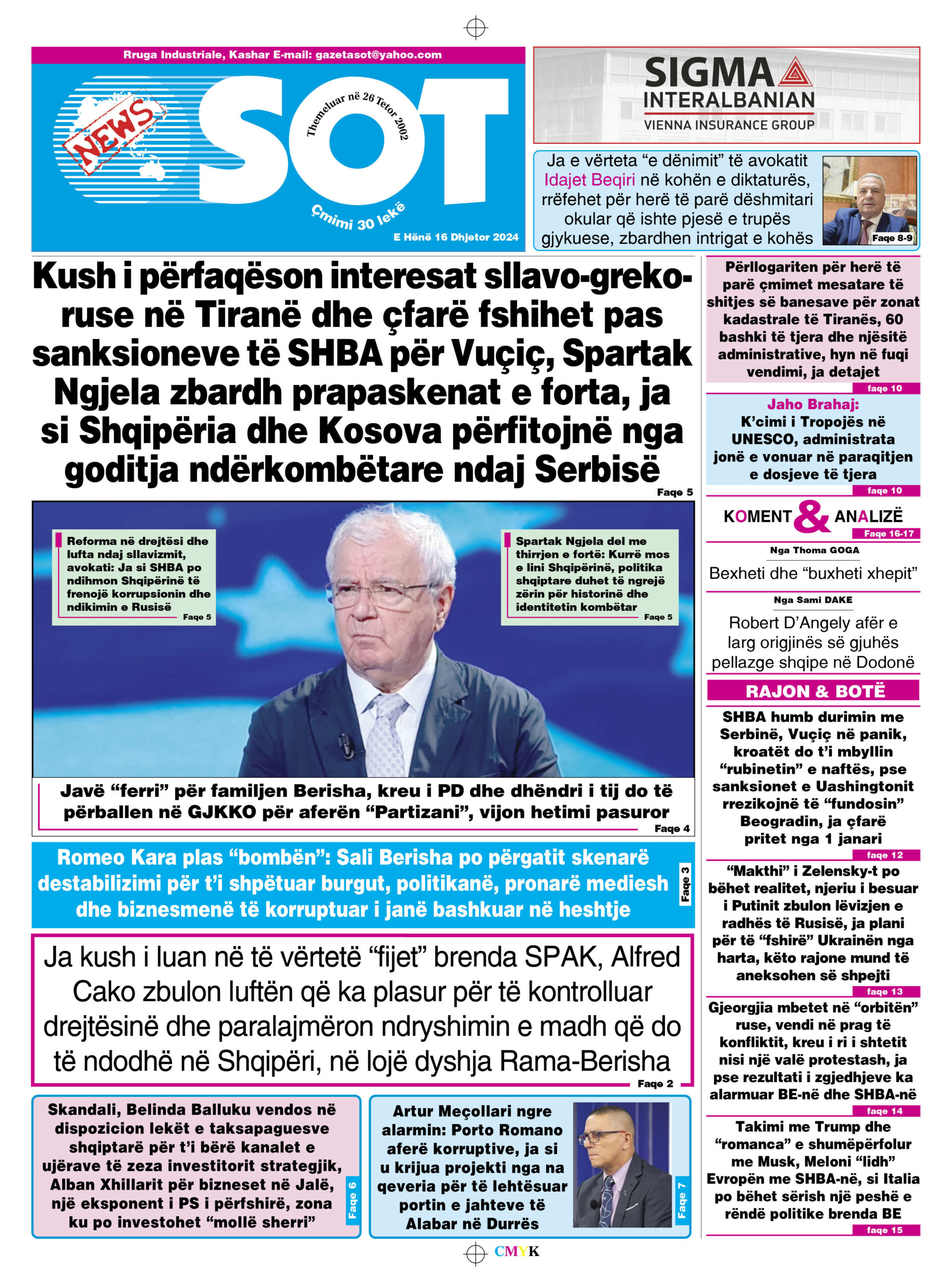 Sot në Print – 16 Dhjetor 2024 - Sot News | Lajme