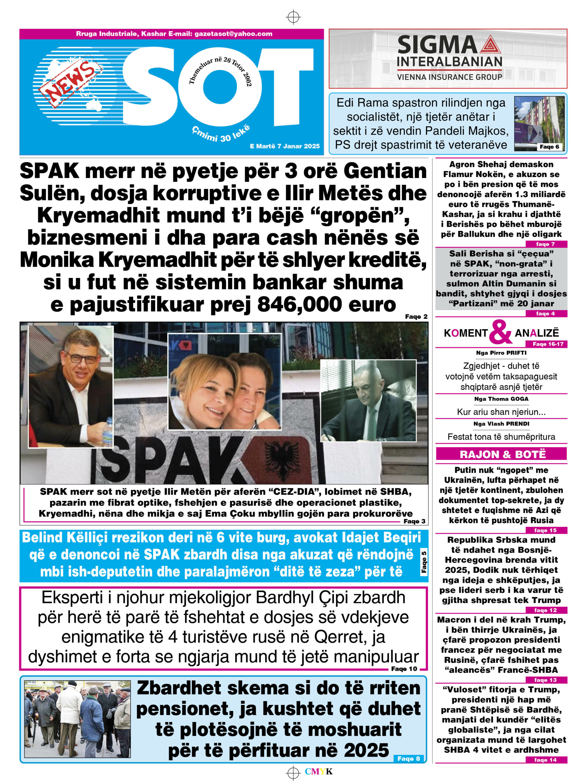 Sot në Print- 7 Janar 2025 - Sot News | Lajme