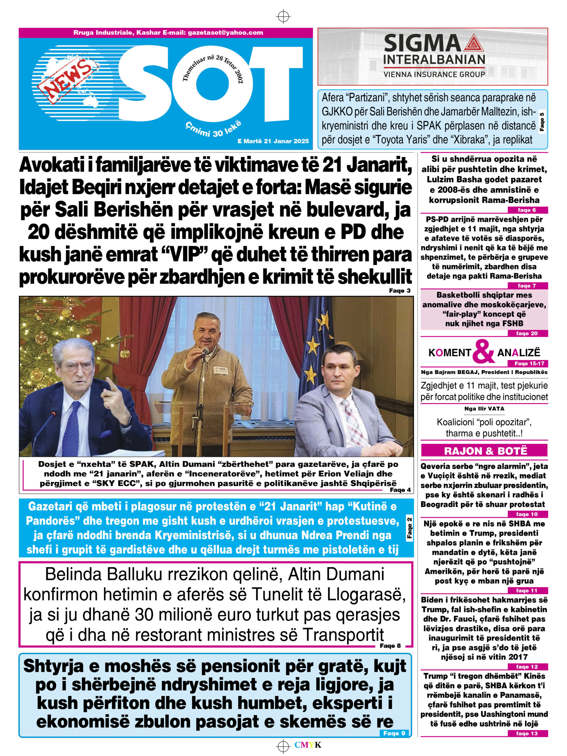 Sot në Print - 21 Janar 2025 - Sot News | Lajme