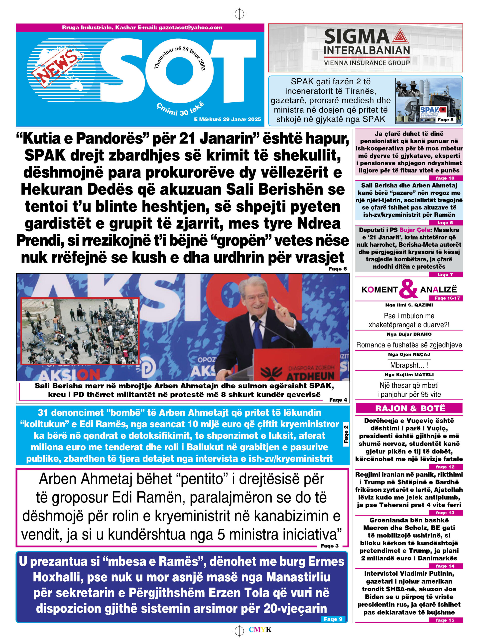 Sot në Print - 29 Janar 2025 - Sot News | Lajme