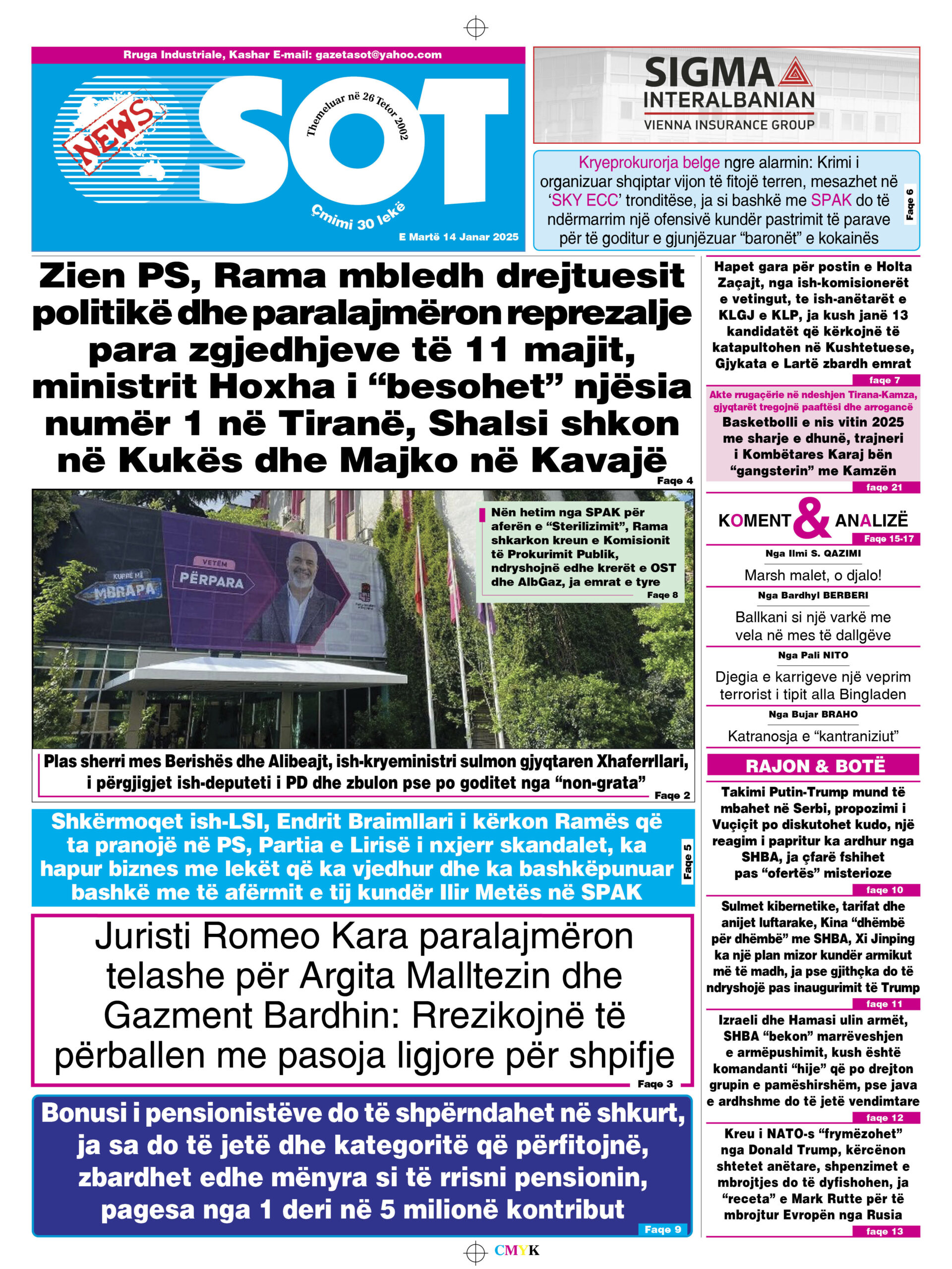 Sot në Print – 14 Janar 2025 - Sot News | Lajme