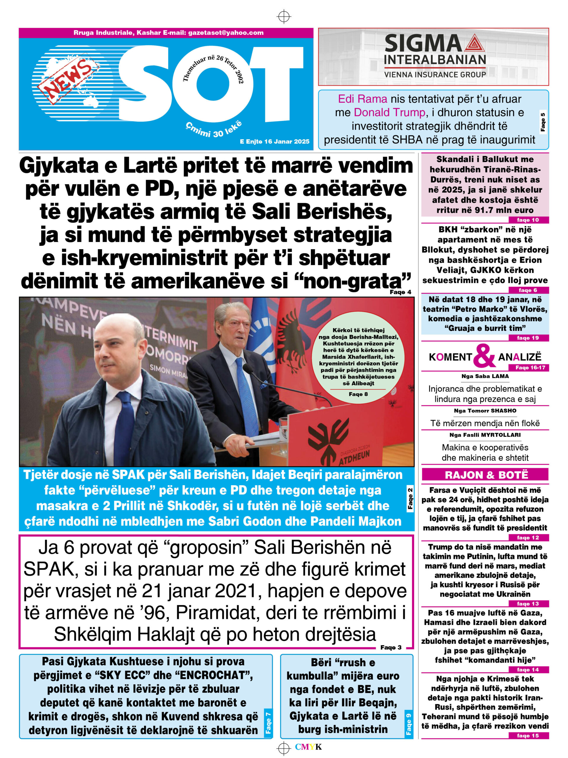 Sot në Print – 16 Janar 2025 - Sot News | Lajme