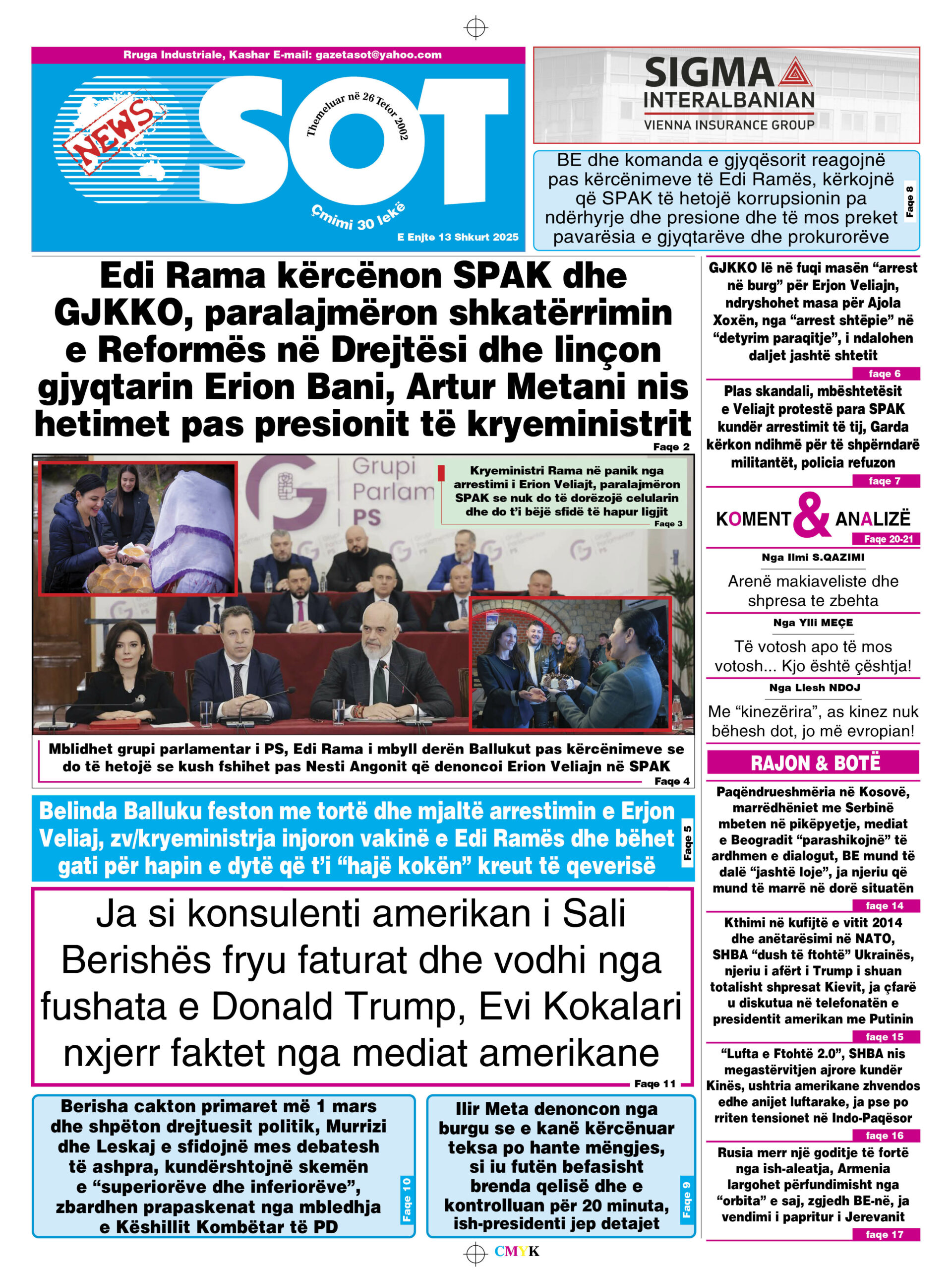 Sot në Print – 13 Shkurt 2025 - Sot News | Lajme
