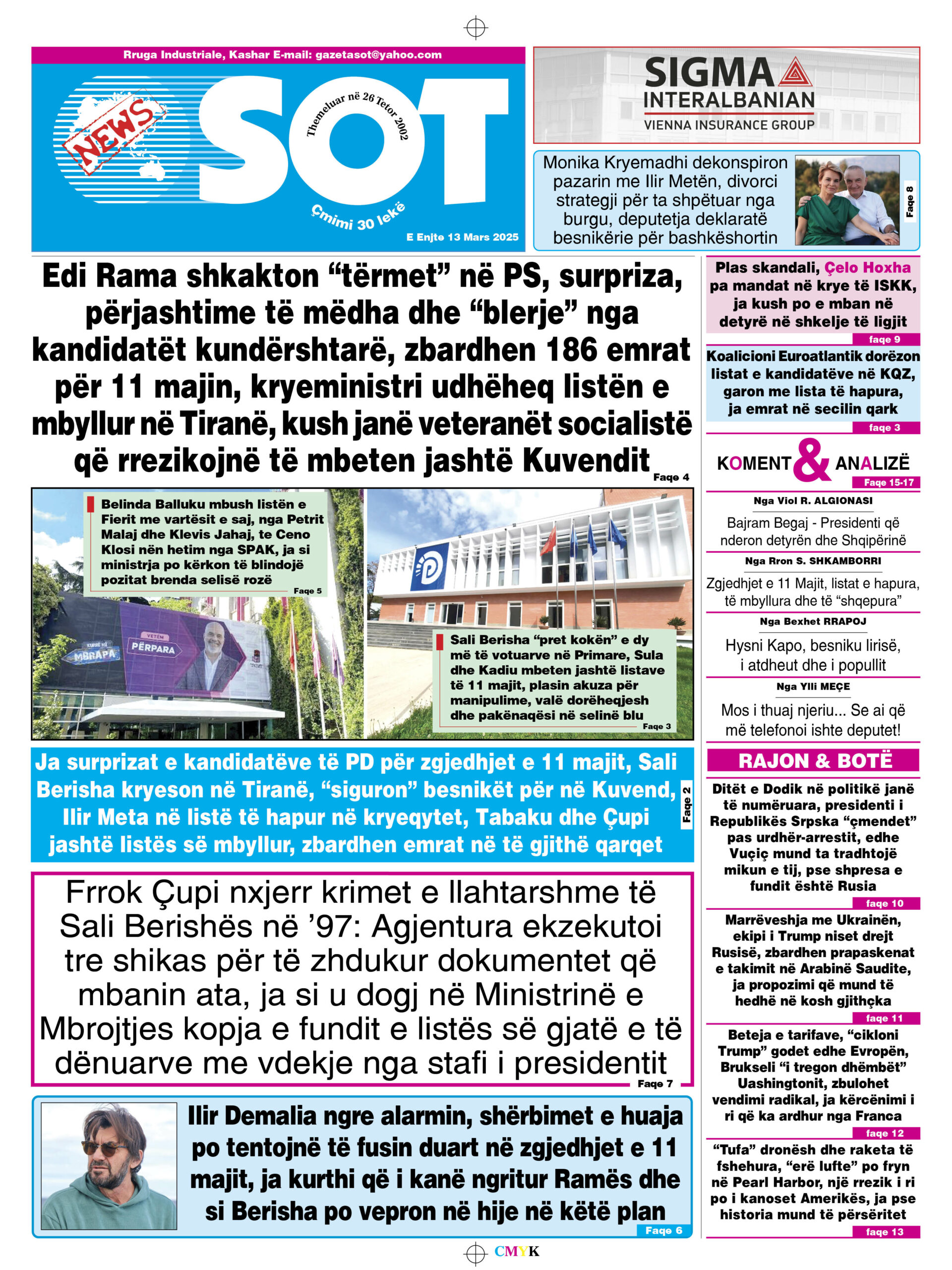 Sot në Print – 13 Mars 2025 - Sot News | Lajme