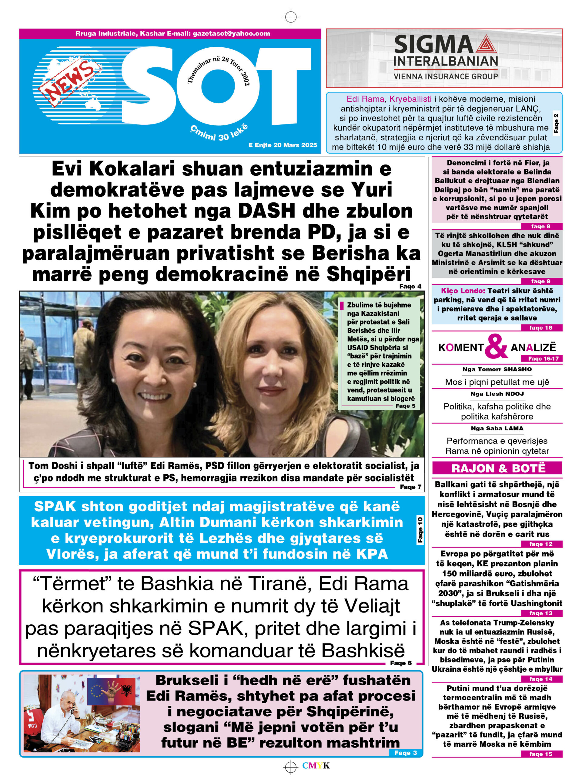 Sot në Print - 20 Mars 2025 - Sot News | Lajme