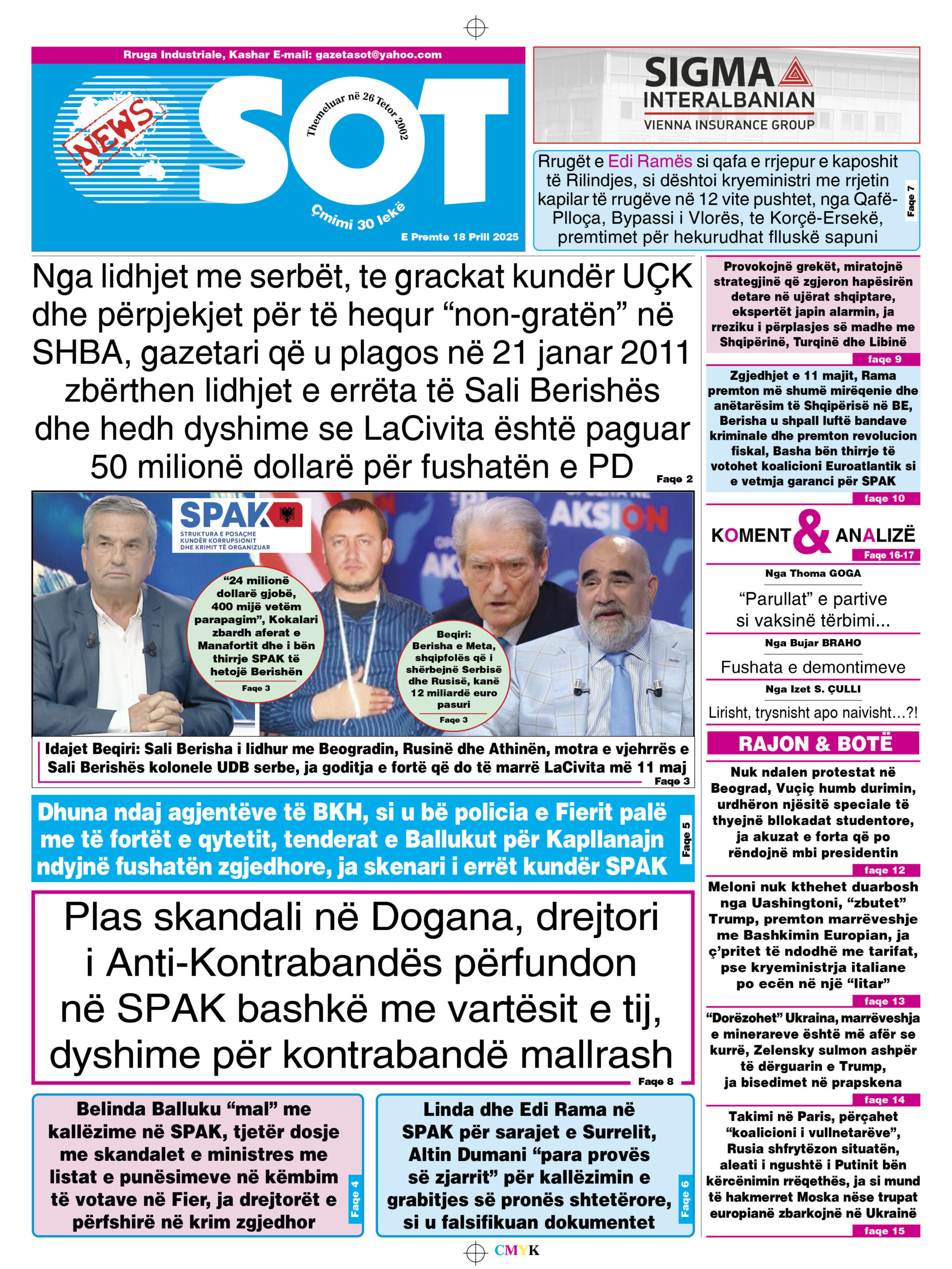 Sot në Print - 18 Prill 2025 - Sot News | Lajme