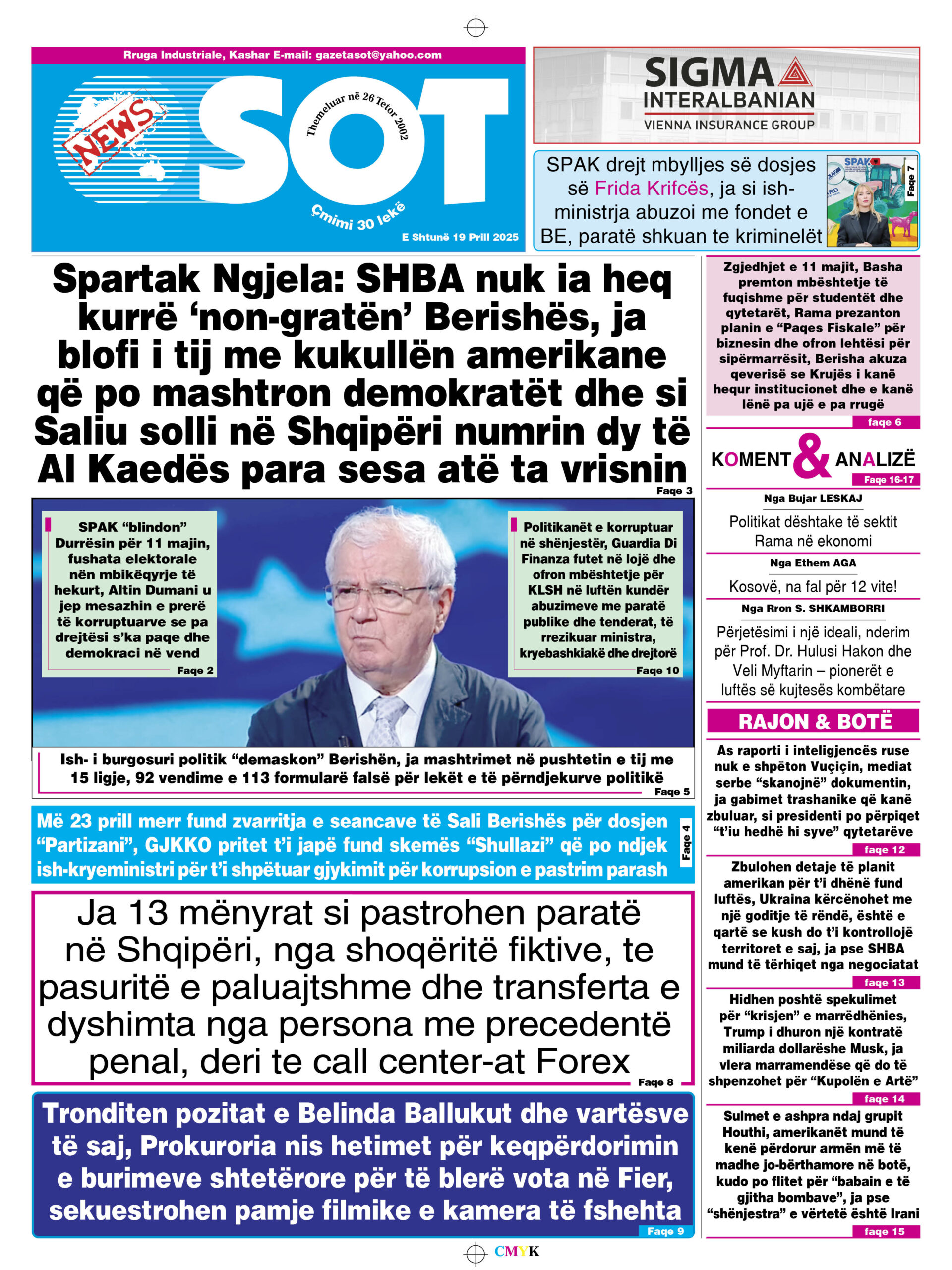 Sot në Print – 19 Prill 2025 - Sot News | Lajme