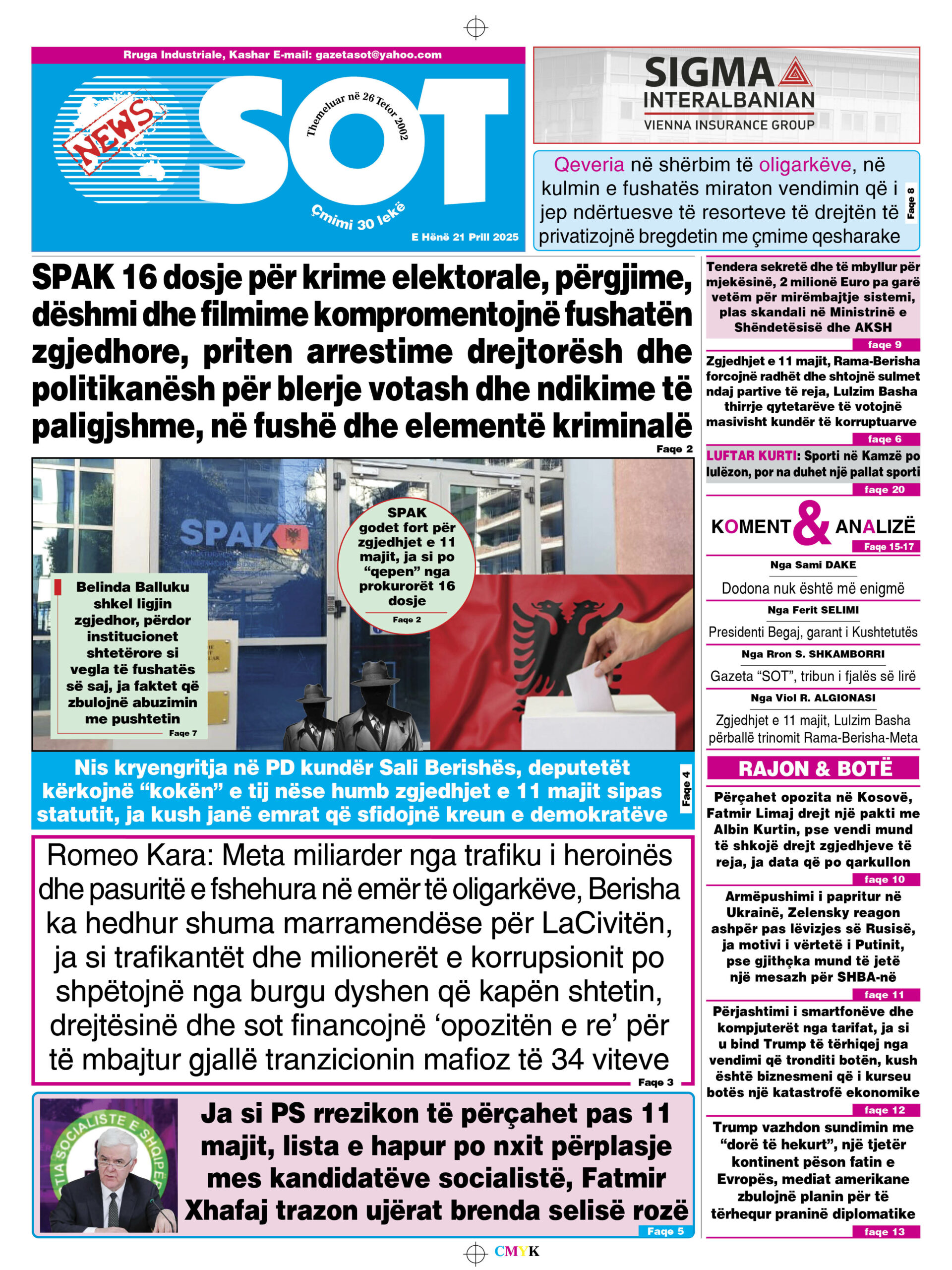 Sot në Print – 21 Prill 2025 - Sot News | Lajme