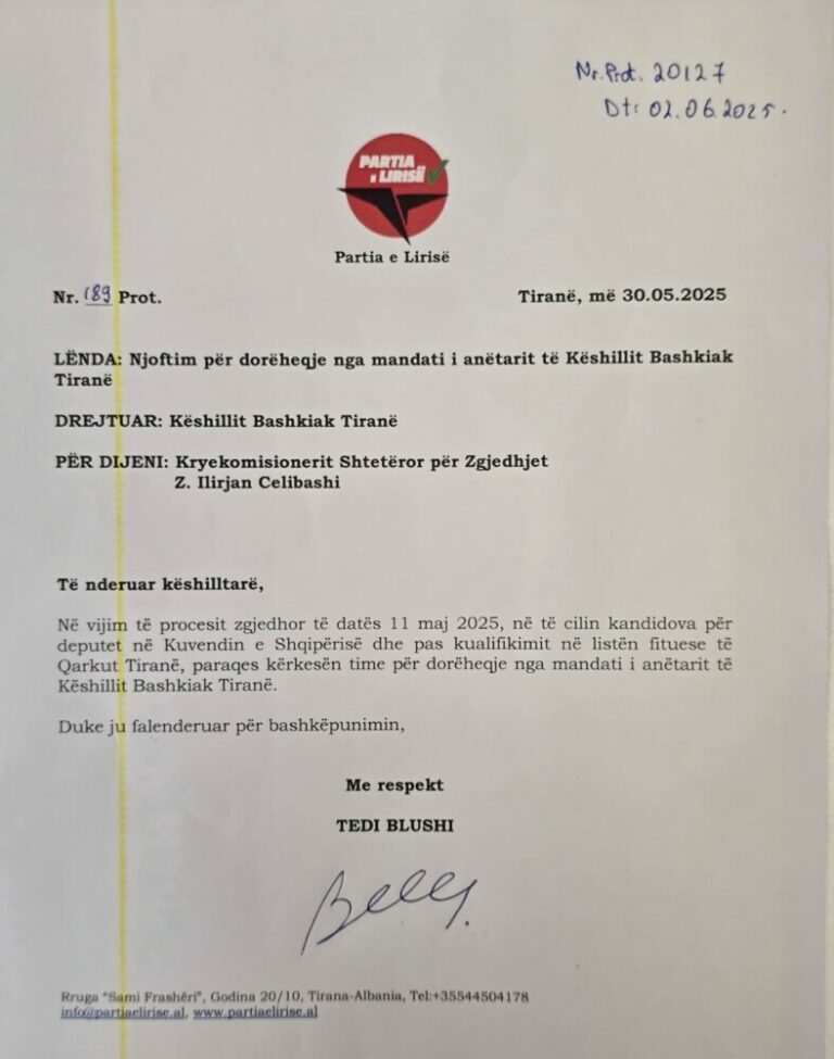 Zbardhet shkresa/ Pas zgjedhjes deputet, Tedi Blushi jep dorëheqjen nga ...