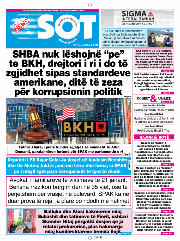 Sot në Print - 25 Korrik 2025 - Sot News | Lajme