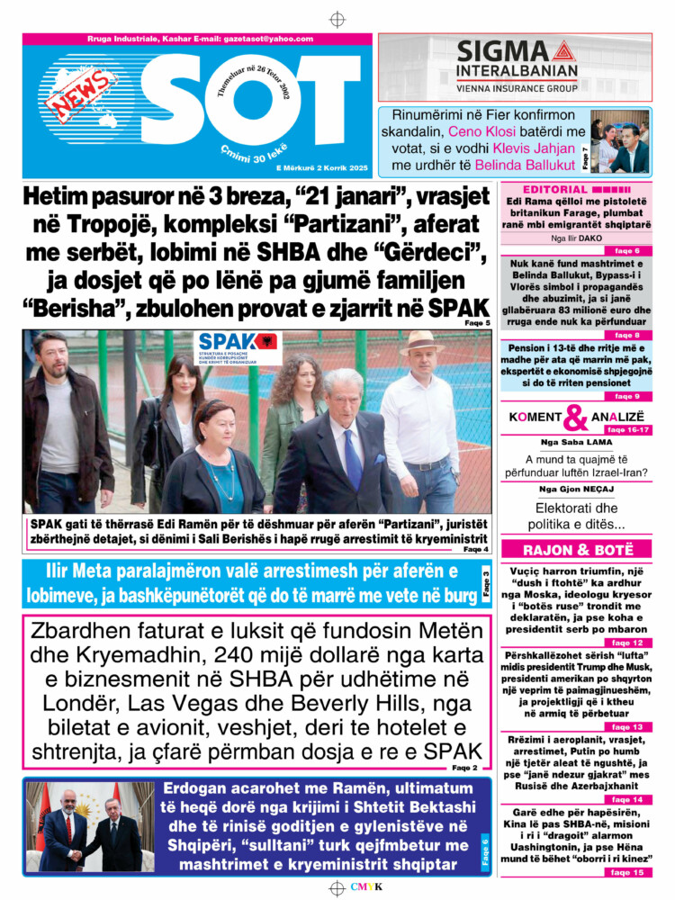 Sot në Print - 2 Korrik 2025 - Sot News | Lajme