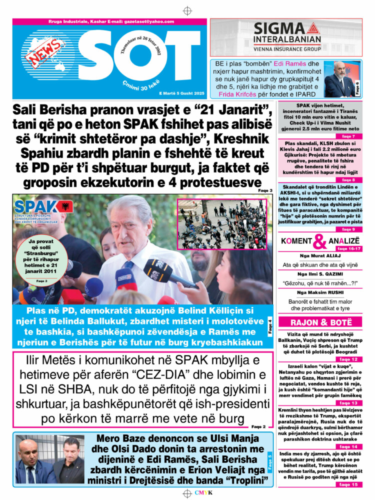 Sot në Print - 5 Gusht 2025 - Sot News | Lajme