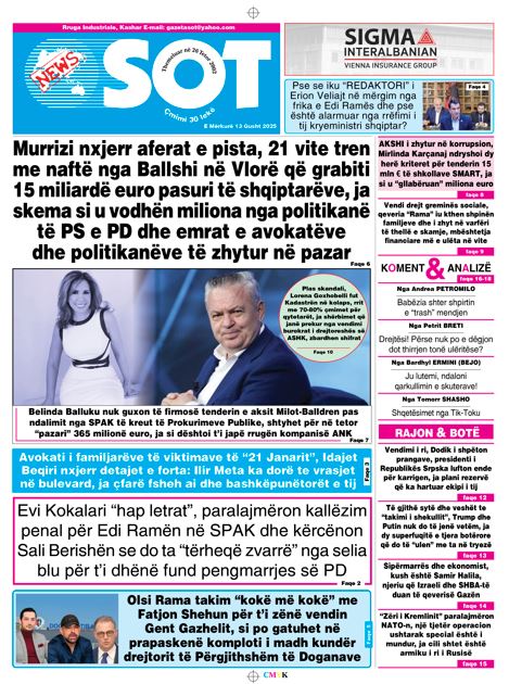 Sot në Print – 13 Gusht 2025 - Sot News | Lajme